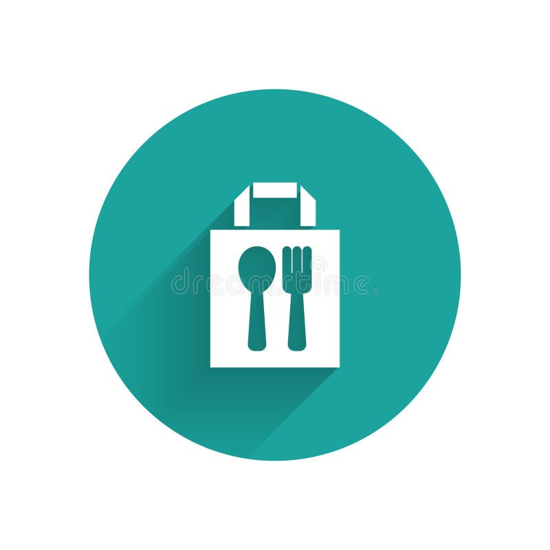 White Online Ordering and Fast Food Delivery Icon Isolated with Long ...