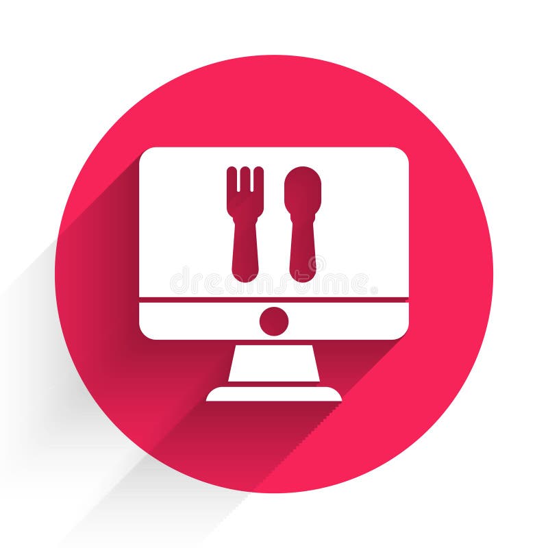 White Online Ordering and Fast Food Delivery Icon Isolated with Long ...