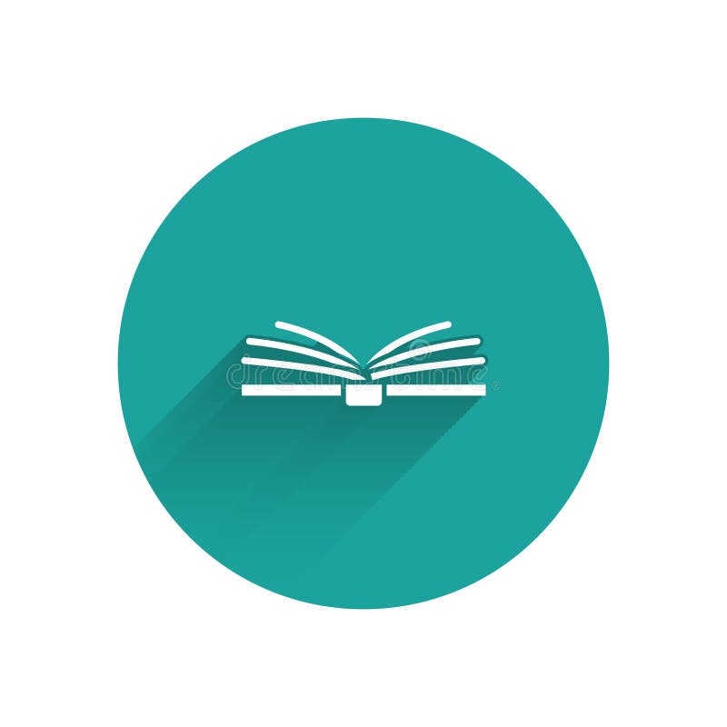 White Open Book Icon Isolated with Long Shadow. Green Circle Button ...