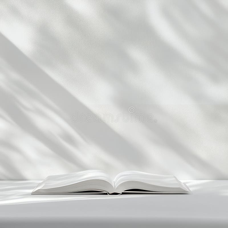 An Open Book on a White Surface with Shadows Cast on the Wall Behind in ...