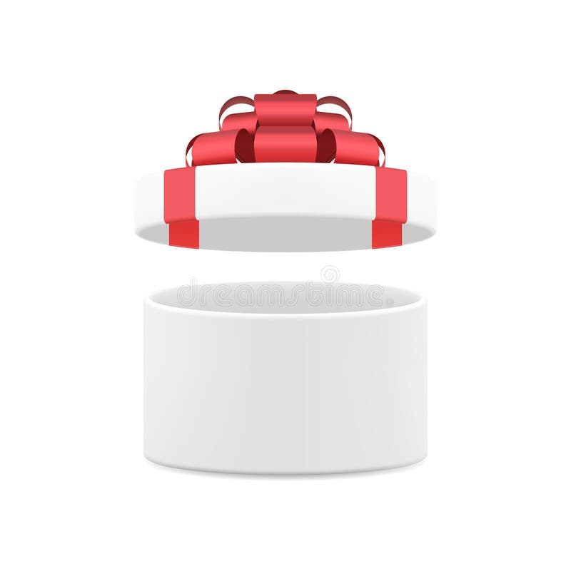 White Open Circle Gift Box with Luxury Red Bow Ribbon Festive Present ...