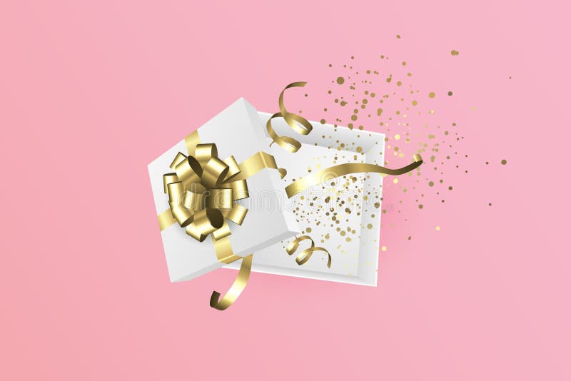 White Open Gift Box with a Gold Bow - Christmas and Birthday Present ...
