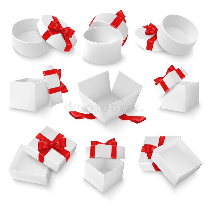White Open Gift Box Mockup Set, Vector Isolated Illustration Stock ...