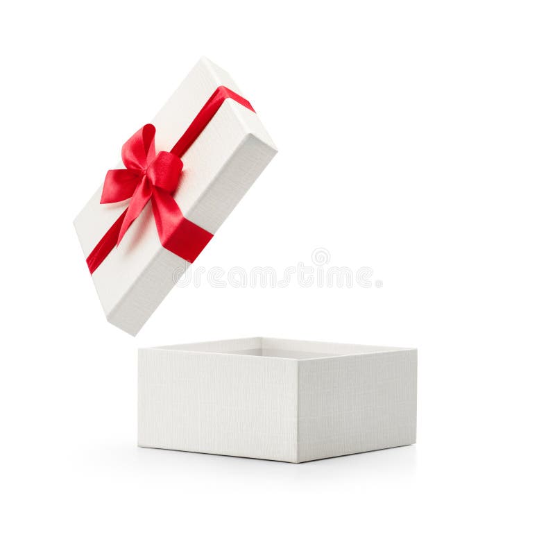 Open White Present Paper Box with Red Ribbon Bow Stock Image - Image of ...