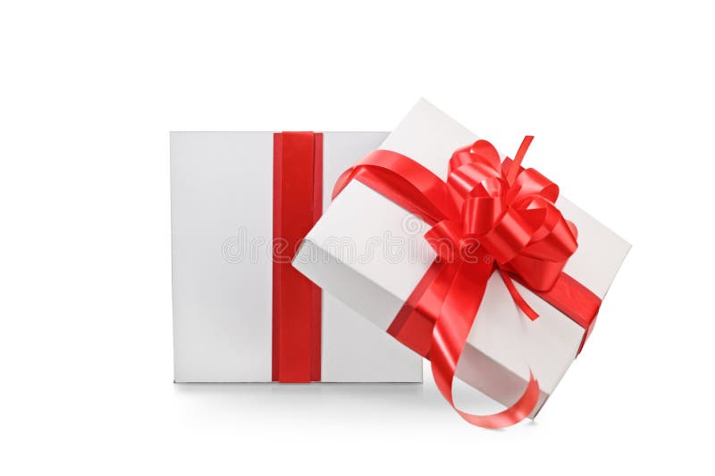 White Open Gift Box with Red Ribbon Stock Image - Image of background ...