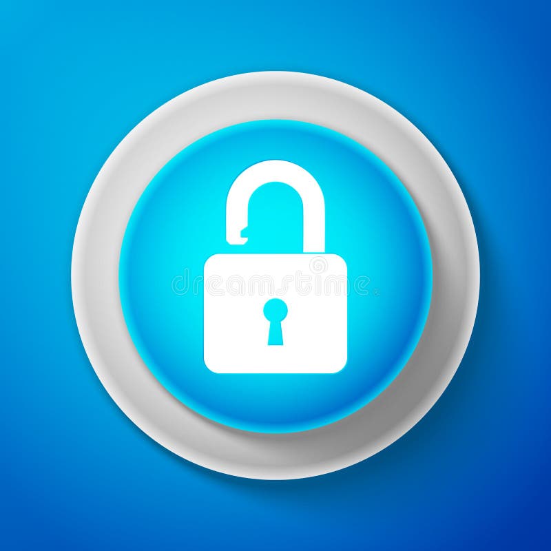 White Open Padlock Icon Isolated on Blue Background. Lock Symbol ...
