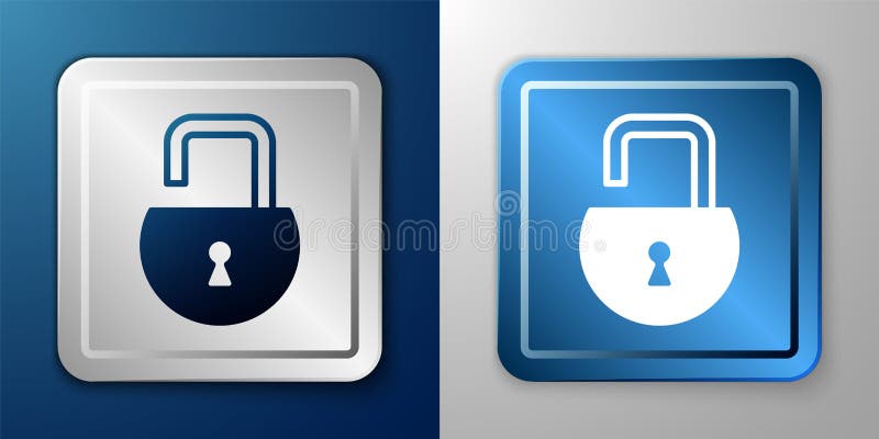 White Open Padlock Icon Isolated on Blue and Grey Background. Opened ...