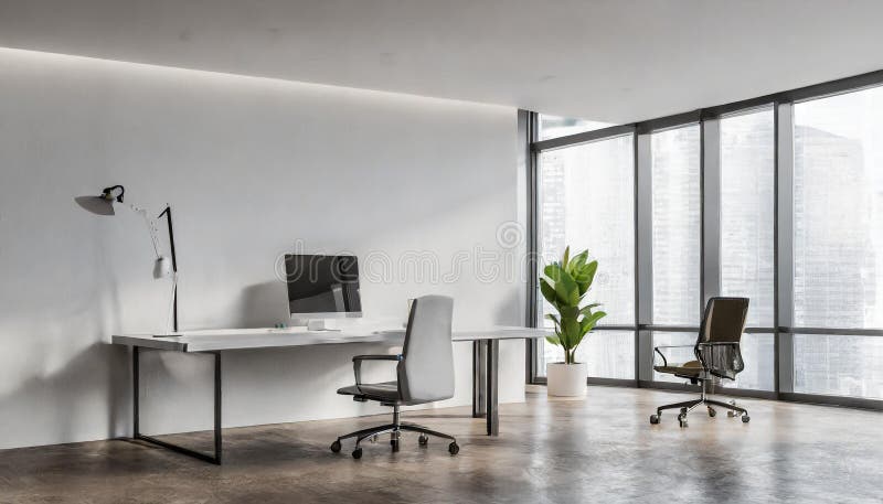 White Open Space Office Corner with Mock Up Wall Stock Illustration ...