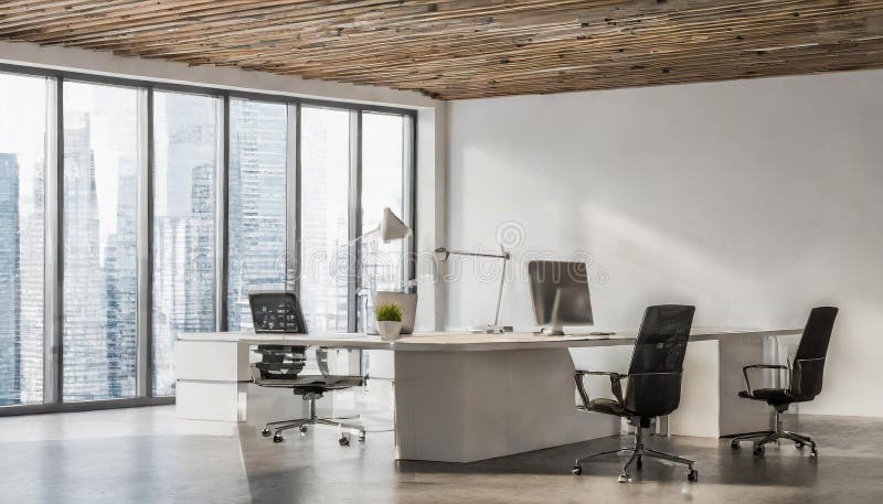 White Open Space Office Corner with Mock Up Wall Stock Illustration ...