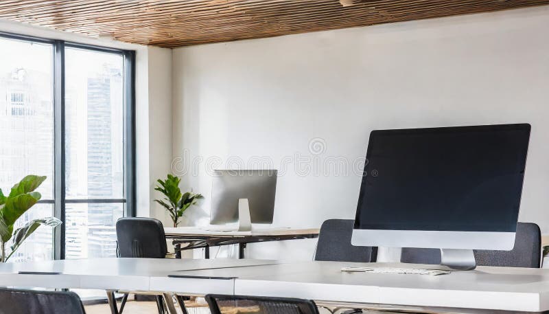 White Open Space Office Corner with Mock Up Wall Stock Illustration ...