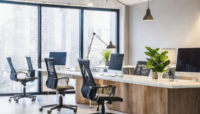 White Open Space Office Corner with Mock Up Wall Stock Illustration ...