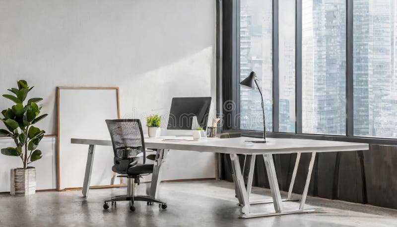 White Open Space Office Corner with Mock Up Wall Stock Illustration ...