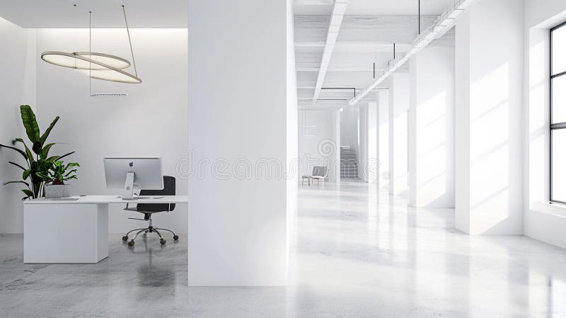 White Open Space Office Interior, Mock Up Wall. Generative Ai Stock ...