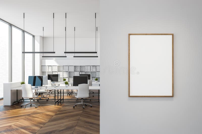 White Open Space Office Interior with Poster Stock Illustration ...