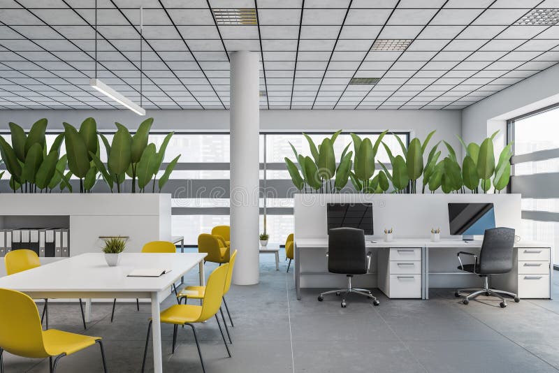 White Open Space Office Interior with Waiting Room Stock Illustration ...