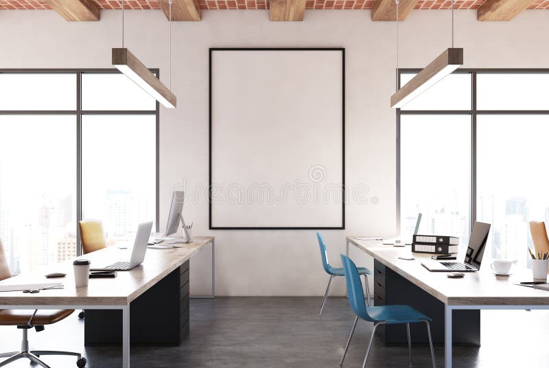 White Open Space Office, Poster Stock Illustration - Illustration of ...