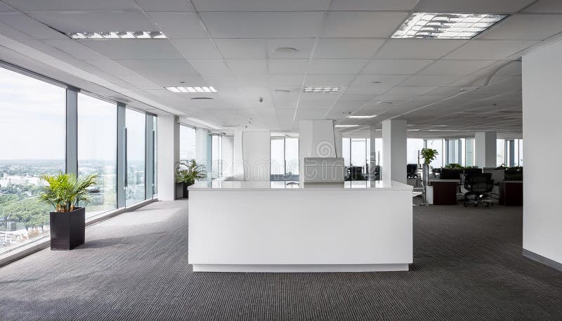 White Open Space Office with Reception Counter Stock Illustration ...