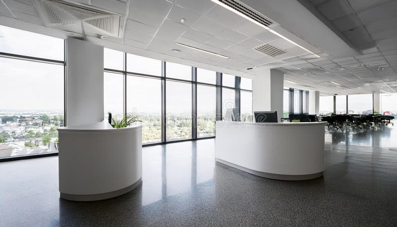 White Open Space Office with Reception Counter Stock Illustration ...