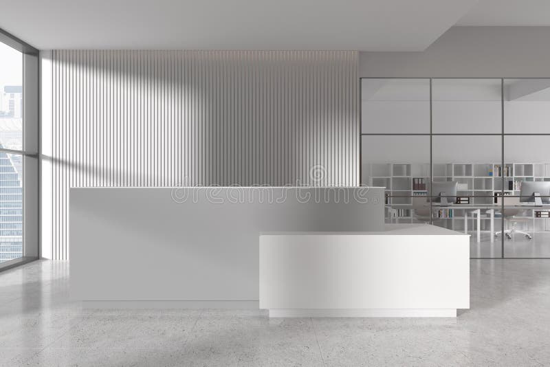 White Open Space Office with Reception Counter Stock Illustration ...
