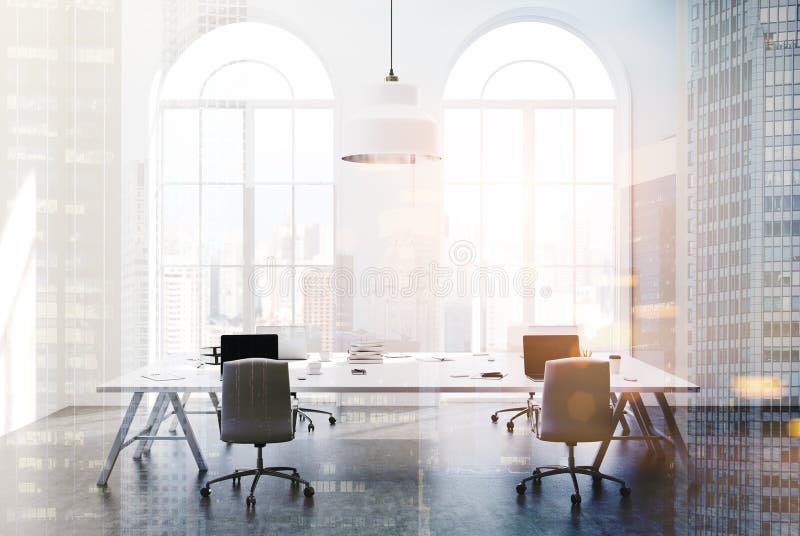 White Open Space Office, Side View, Double Stock Illustration ...