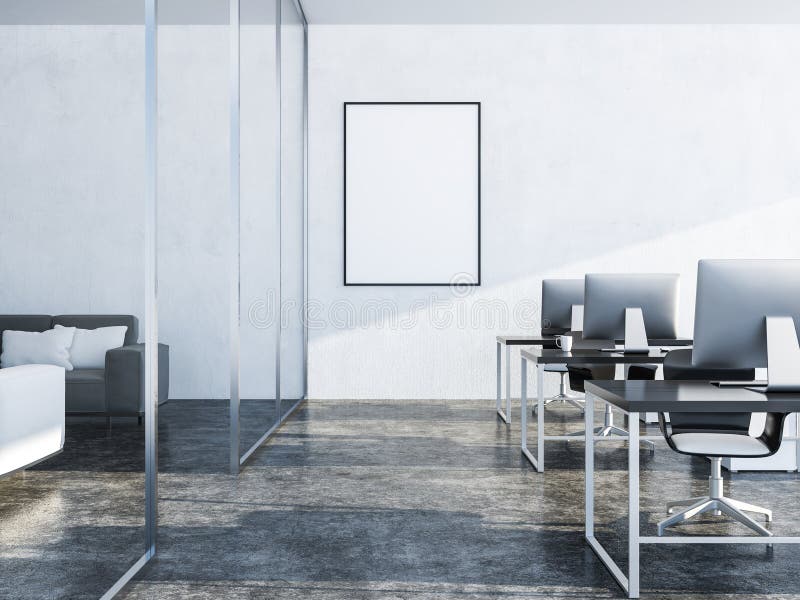 White Open Space Office, Sofa Lounge and Poster Stock Illustration ...