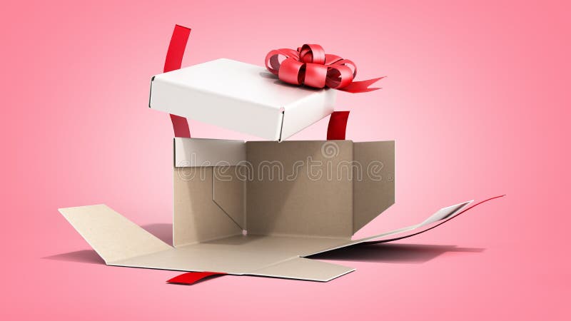 White Open Square Gift Box with Red Ribbon and Bow 3d Render on Color ...