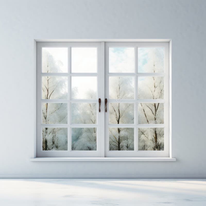 Contemporary Glass Window with Snowy Trees in Winter Stock Illustration ...