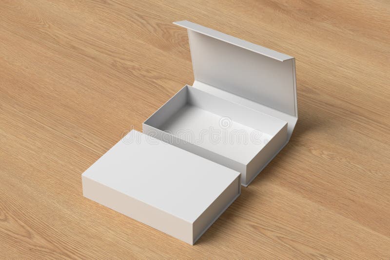 White Opened and Closed Rectangle Folding Gift Box Mock Up on Wooden ...