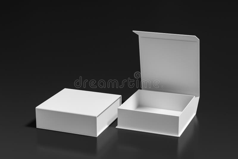 White Opened and Closed Square Folding Gift Box Mock Up on Black ...