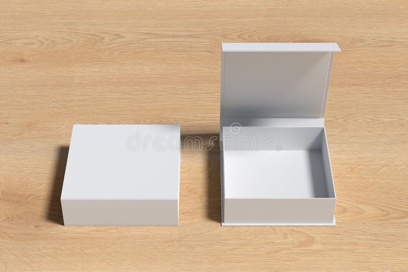 White Opened and Closed Square Folding Gift Box Mock Up on Wooden ...