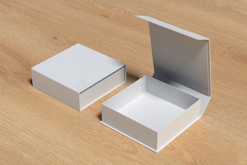 White Opened and Closed Square Folding Gift Box Mock Up on Wooden ...