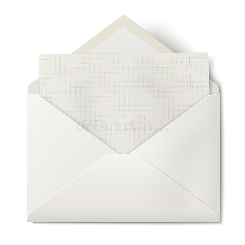 White Opened Envelope with Sheet of Squared Paper Inside Stock Vector ...