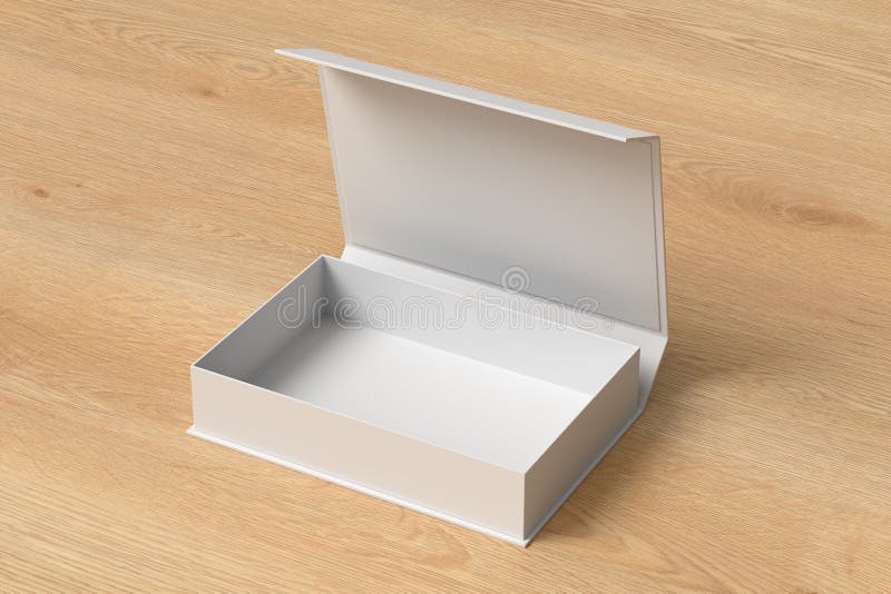 White Opened Rectangle Folding Gift Box Mock Up on Wooden Background ...