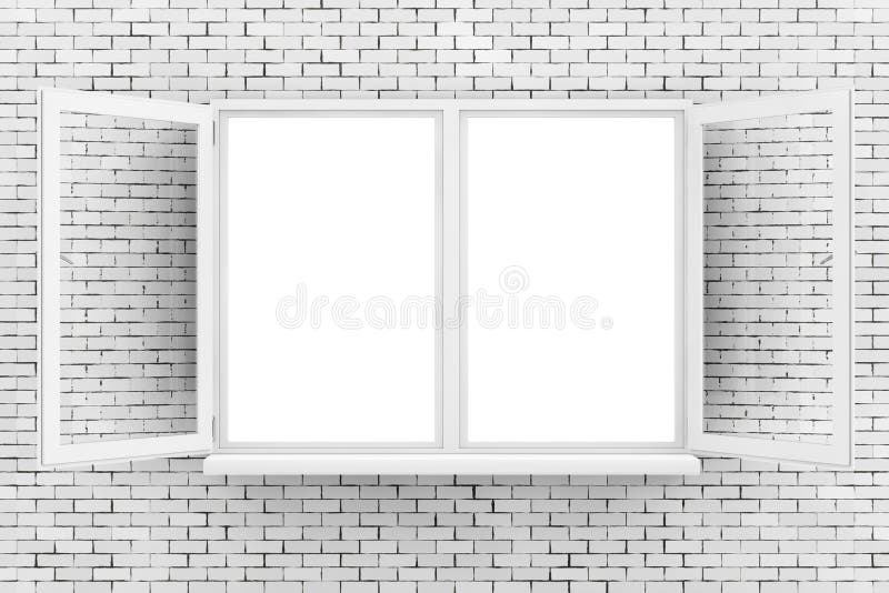 White Opened Window on Brick Wall. 3d Rendering Stock Illustration ...