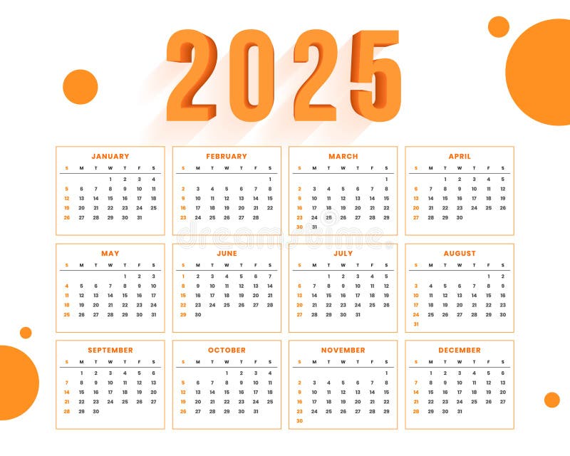 White Orange 2025 Calendar Template Schedule Office Task Stock Vector ...