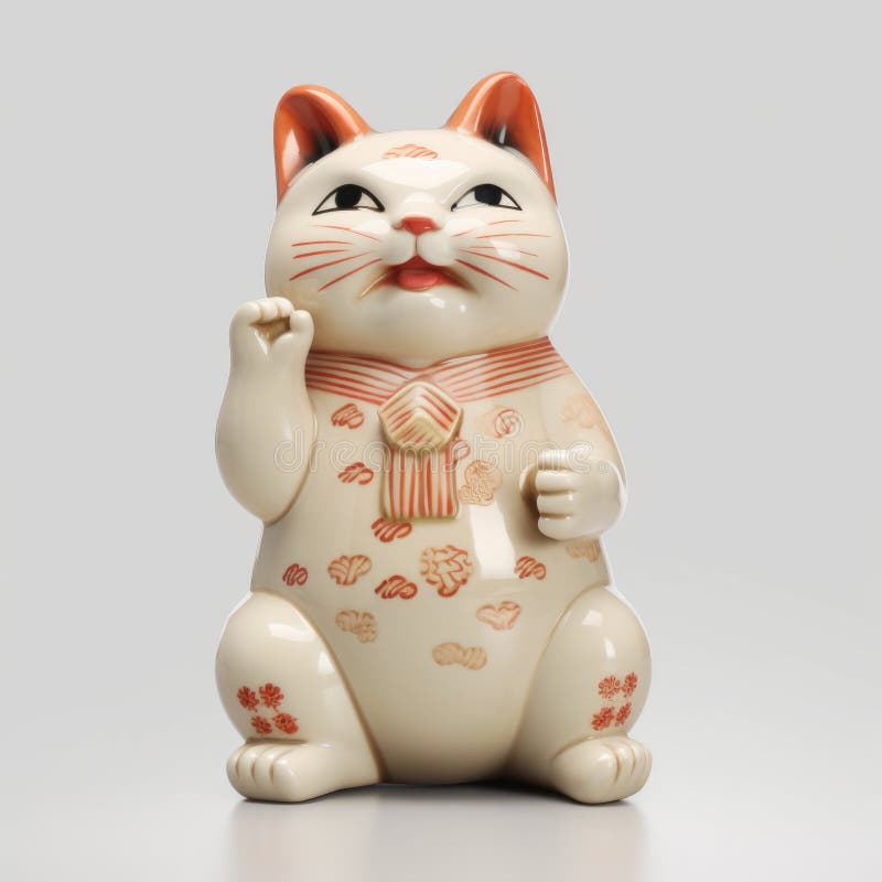 A White and Orange Cat Figurine Sitting on a Table. Lucky Cat Figurine ...