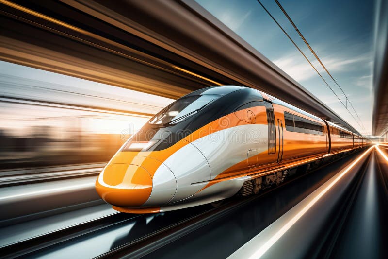 A White and Orange Express Train Traveling through a Train Station ...