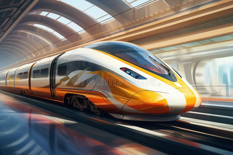 A White and Orange Express Train Traveling through a Train Station ...