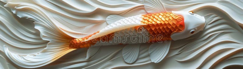 A White and Orange Koi Fish Swimming in Rippling Water Stock ...