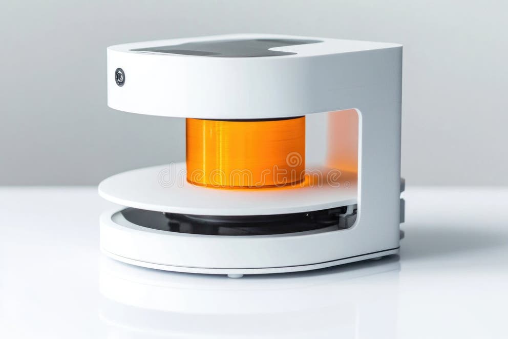 A White and Orange Machine Sitting on a Table, Ready for Use Stock ...