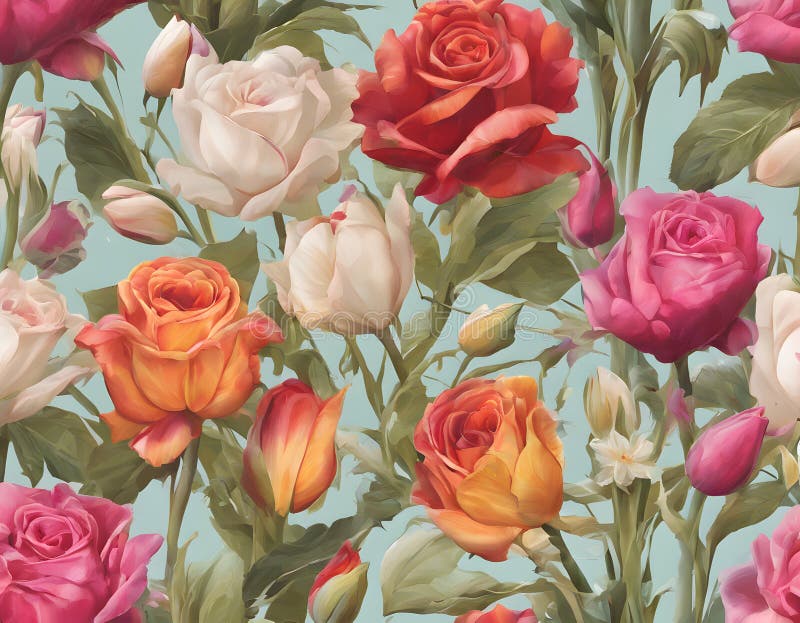 White Orange and Red Roses, Dream of Flowers, Generative AI Stock Image ...