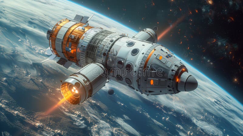 Spacecraft with Electric Propulsion System Orbiting Earth Stock Image ...