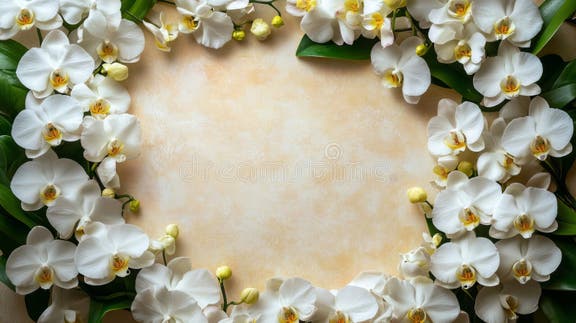 White Orchids Frame a Pale Beige Background Stock Illustration ...