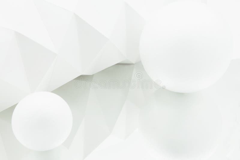 White Origami Background Reflected in Mirror with Two White Spheres of ...