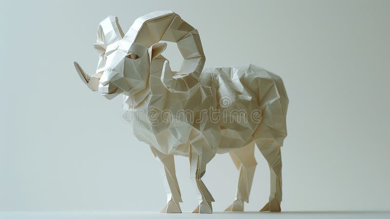 A White Origami Ram Stands on a White Background Stock Illustration ...