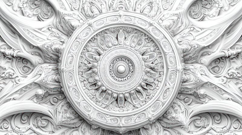 White Ornate Ceiling Design, Decorative Rosette and Patterns Stock Illustration - Illustration ...