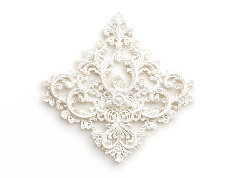 White Ornate Decorative Element, Diamond Shape, Intricate Floral Design ...
