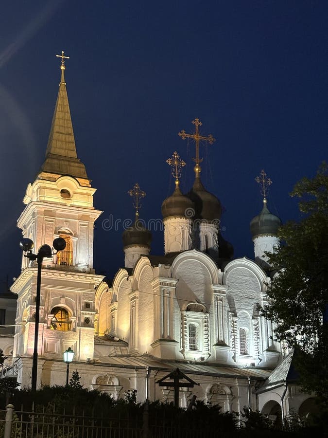 White Church at Night, Moscow, Russia Stock Photo - Image of background ...