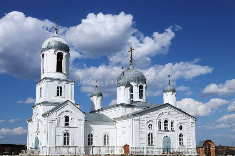 White Orthodox Church in Russian Outback Stock Image - Image of blue ...