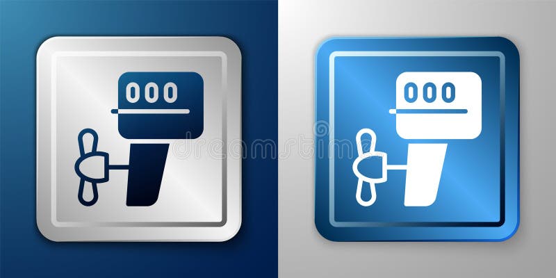 White Outboard Boat Motor Icon Isolated on Blue and Grey Background ...